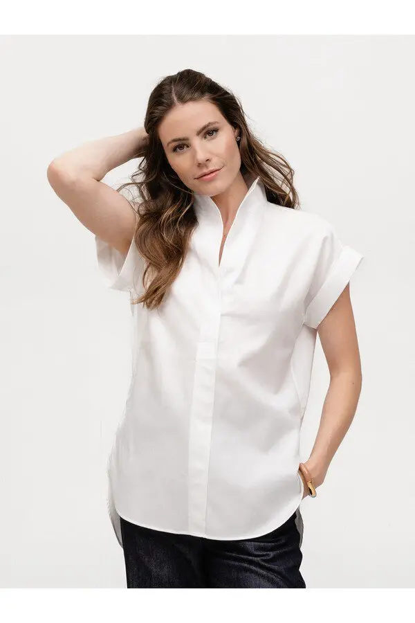SARAH ALEXANDRA Cap Sleeve Pique Shirt - White