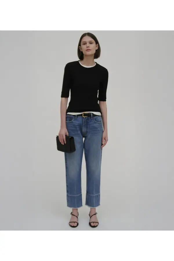 Rosetta Getty Cropped Sleeve T-shirt - Black