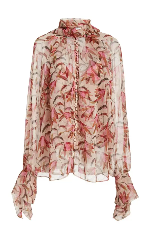 Acler Cathedral Printed Tie-neck Top