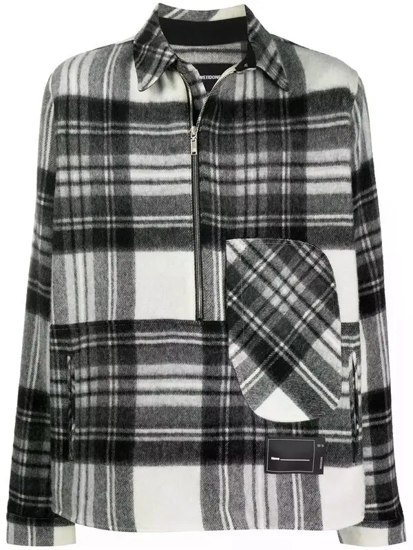 We11Done Half-zip Plaid Wool Shirt - Grey