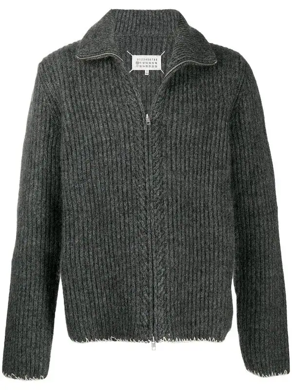 Maison Margiela Ribbed-Knit Zipped Cardigan In Grey - 55% Off