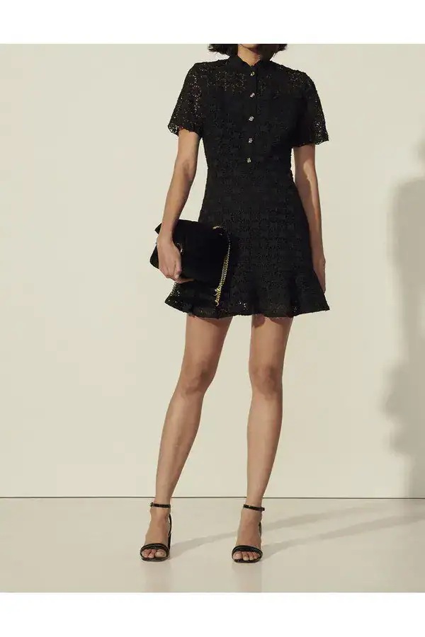 Sandro Short-Sleeved Lace Dress In Black - 55% Off | Editorialist