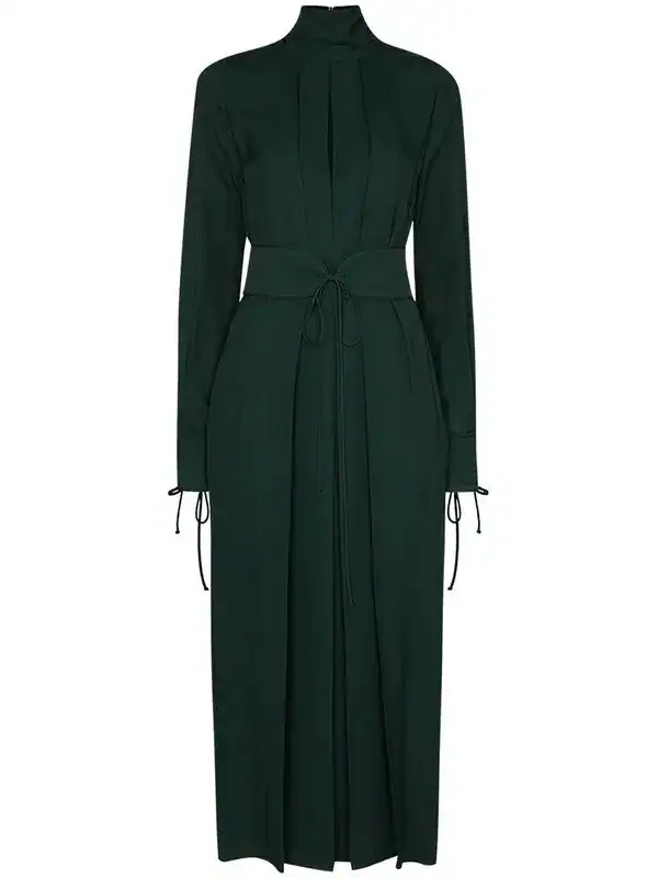 Victoria Beckham High-Neck Pleated Midi Dress In Green - 40% Off |  Editorialist