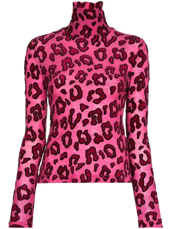 Ambush Leopard-Print Turtleneck Top In Pink 60% Off Editorialist