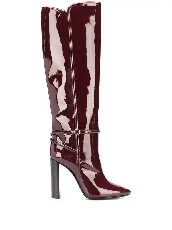 Saint Laurent Patent Leather Pointed Toe Boots In Red - 40% Off