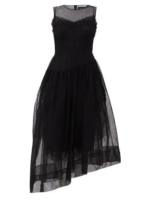 tulle asymmetric dress Asymmetric A-Line Dress with Cape Sleeves and Embroidered Tulle Back –  Gattinolli by Marwan