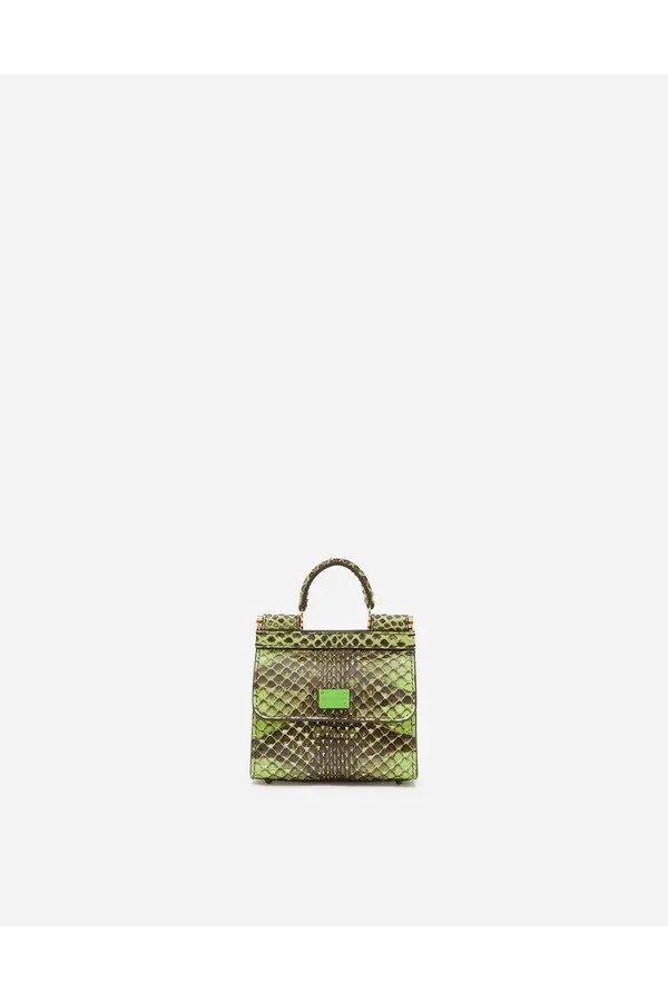 Dolce Gabbana Sicily 58 Micro Bag In Python-Print Elaphe Green