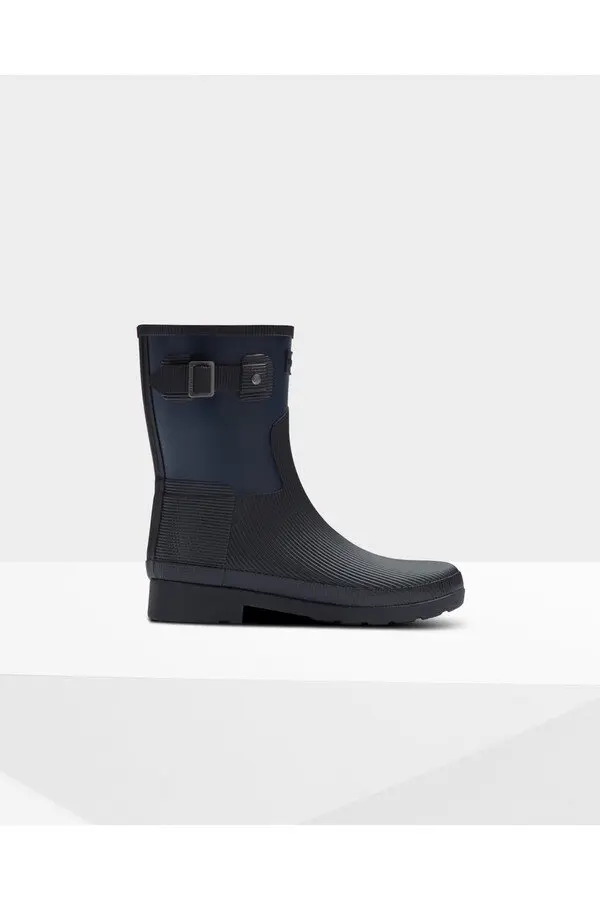 Buy Hunter Refined Texture Block Slim Fit Short Rain Boots - Black At ...