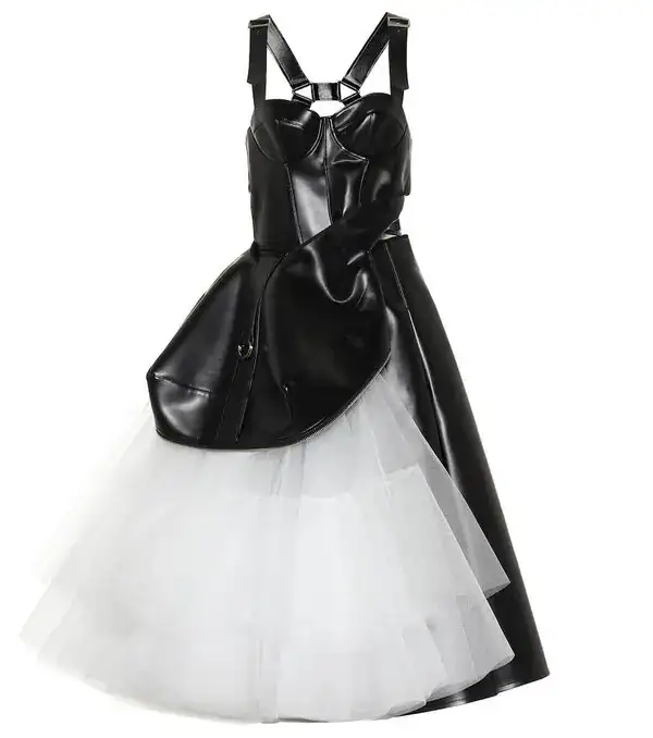 black and white faux leather dress Sexy and Elegant Black Faux Leather Long Slit Dress main image 0