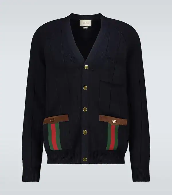 Gucci Wool-Blend V-Neck Cardigan - Blue | Editorialist