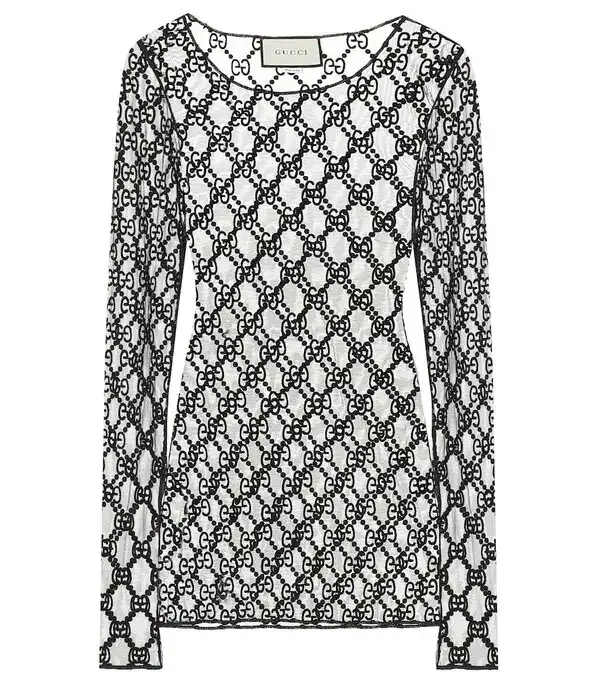gg embroidered tulle long sleeve top