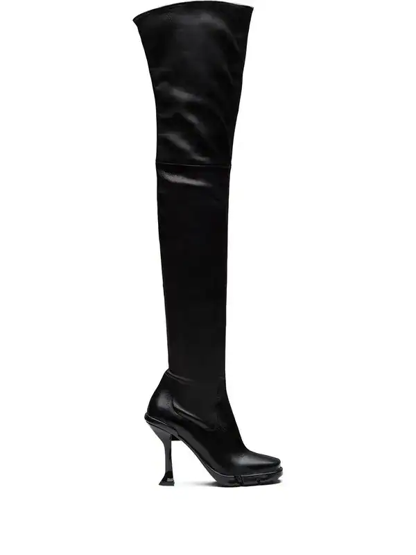 Prada Square Toe Thigh-High Boots Black Editorialist