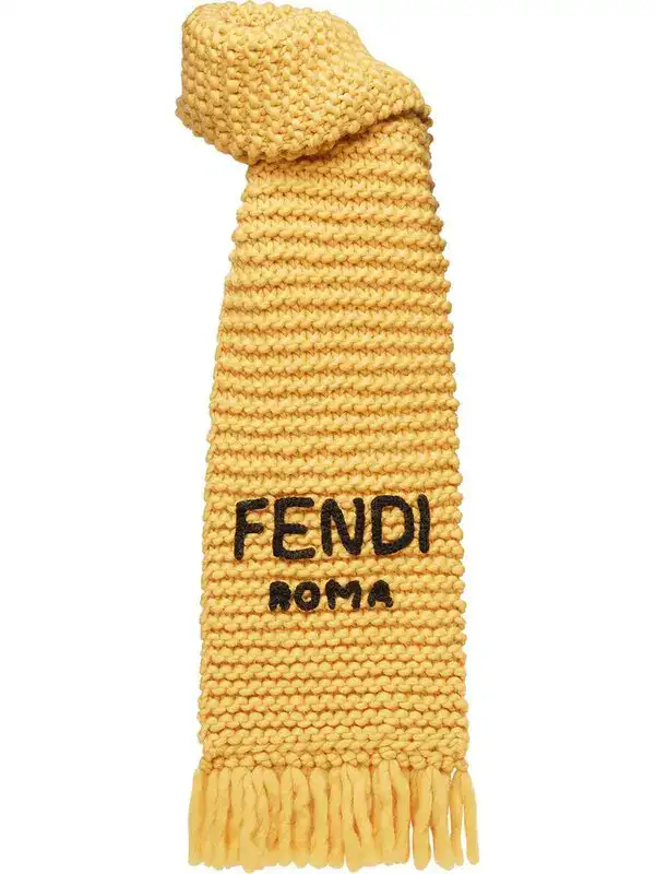 Fendi Logo-Embroidered Chunky-Knit Scarf - Yellow | Editorialist