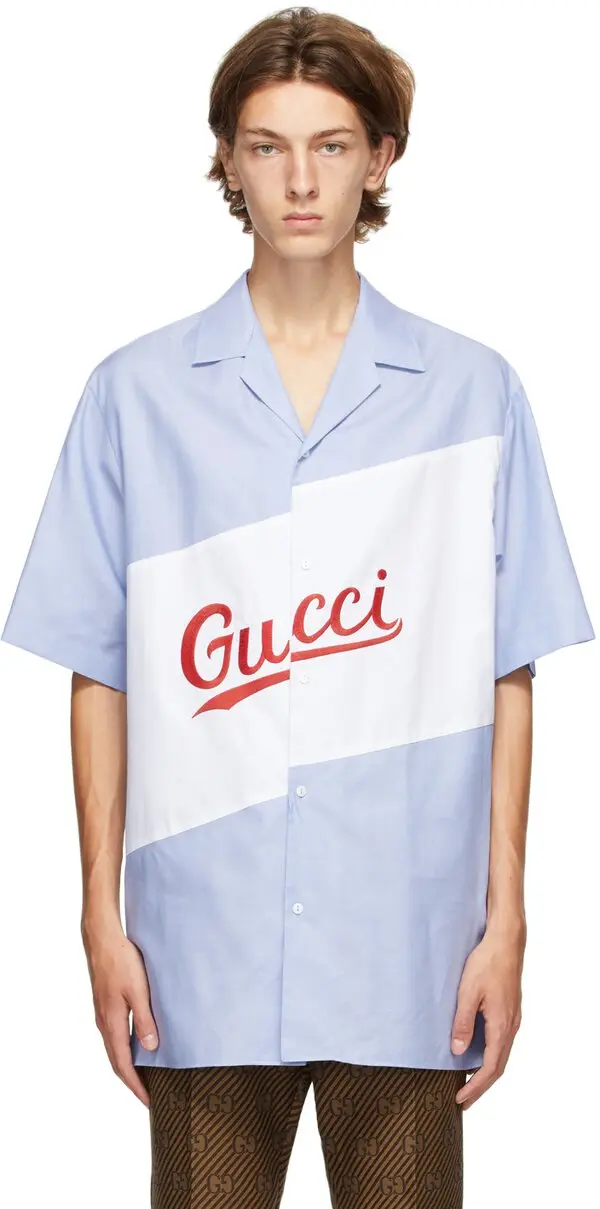 Gucci Blue Oversized Bowling Shirt - 4990 Skyblu | Editorialist