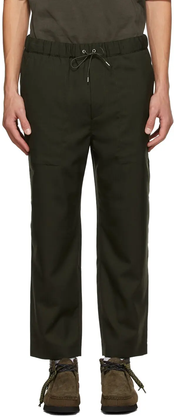 Oamc Green Cropped Drawcord Trousers In Deep Green - 61% Off 