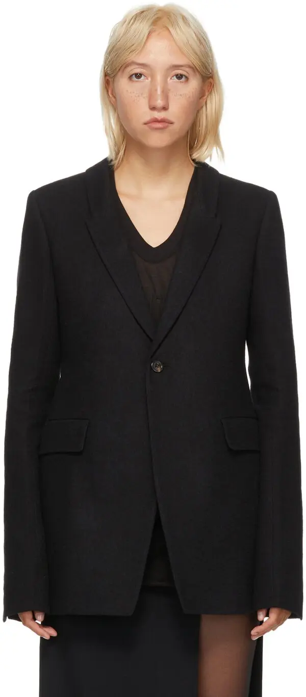 Rick Owens Black Wool Flannel Soft Blazer In 09 Black - 70% Off 