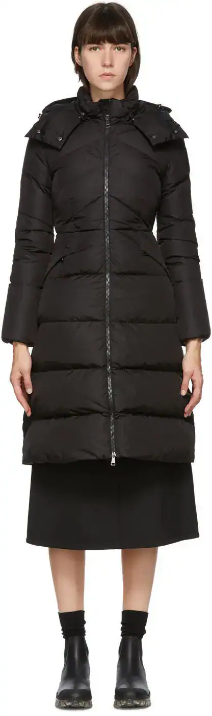 Moncler Black Down Belted Agot Coat - 999 Black | Editorialist