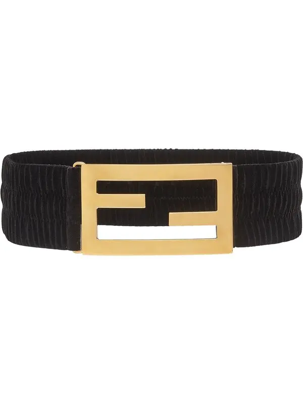 Fendi Black Baguette Leather $ Fabric Belt with Gold Fendi Logo Buckle Fendi | Accessories | Fendi Black Baguette Leather Fabric  main image 2