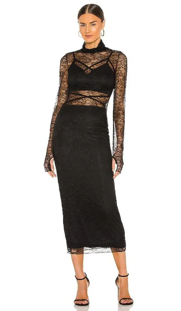 blue dress for baby girl Afrm Otto Lace Minidress in Noir at Nordstrom, Size Large main image 1