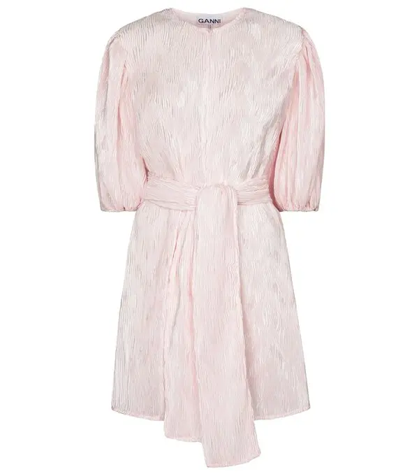 Ganni Pleated Satin Minidress In Pink 60% Off Editorialist