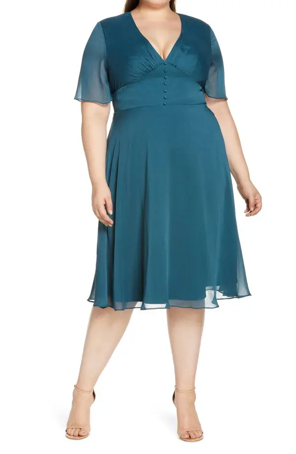 Chi Chi London Curve Oria Fit & Flare Dress - Blue/Green | Editorialist