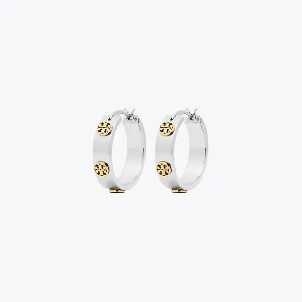 Tory Burch Small Miller Stud Huggie Earrings - Tory Silver/tory Gold