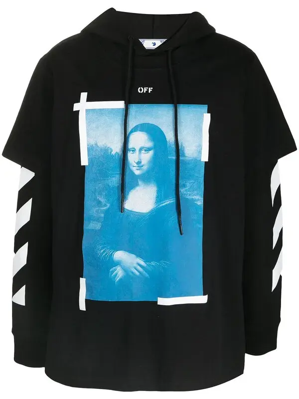 Off-White Blue Mona Lisa Double Tee Hoodie Black Editorialist