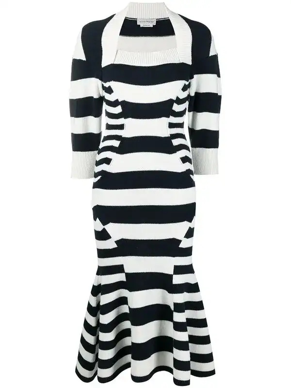 Alexander Mcqueen Stripe-Pattern Fitted Dress In Blue - 40% Off |  Editorialist