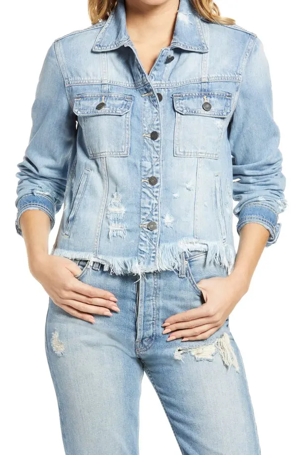 HIDDEN JEANS Frayed Hem Denim Jacket - Light Wash | Editorialist