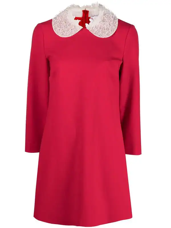 Red Dress With White Lace Collar Doll Collar White Lace Wine Red Classic  Lolita Long Sleeve