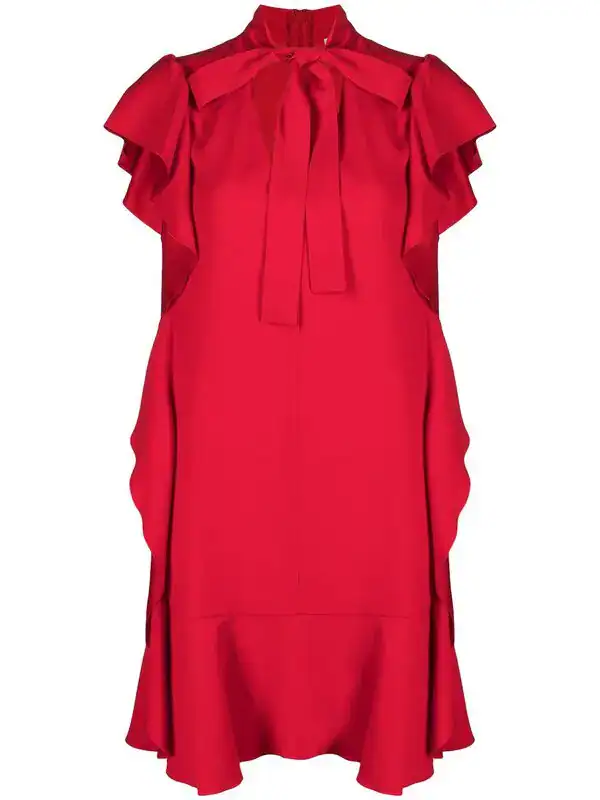 Red Valentino Valentino Tie-Neck Ruffle-Detail Mini Dress In Red - 41% Off  | Editorialist