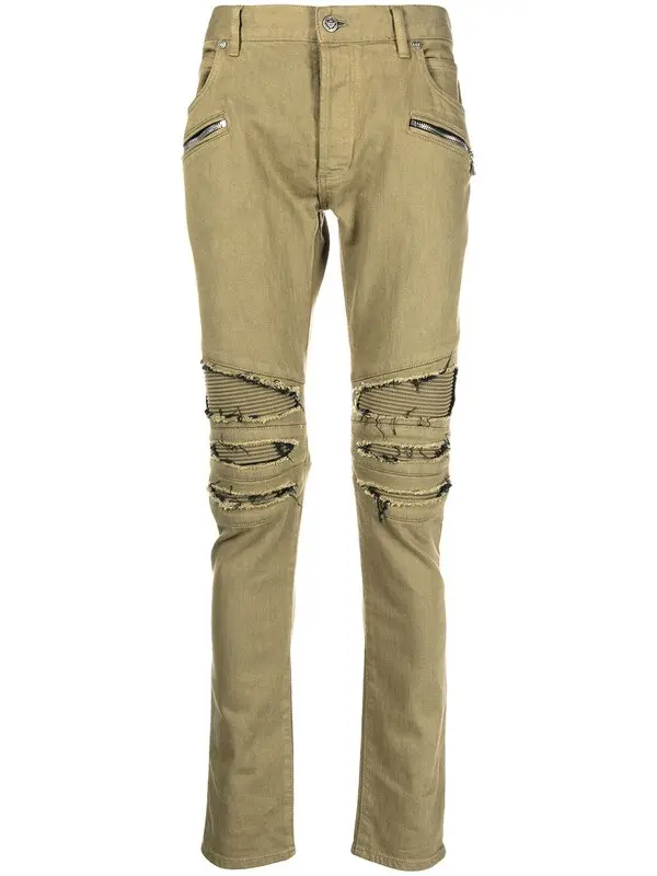 Balmain Ripped Skinny Jeans In Green 50% Off Editorialist