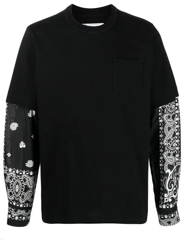 Sacai Bandana-Print Layered T-Shirt - Black | Editorialist