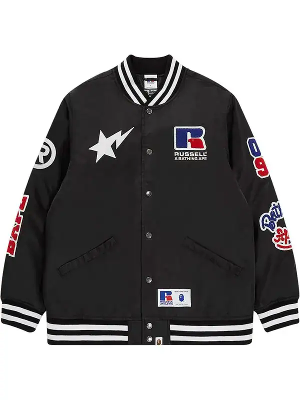 A Bathing Ape® X Russell College Varsity Jacket - Black | Editorialist
