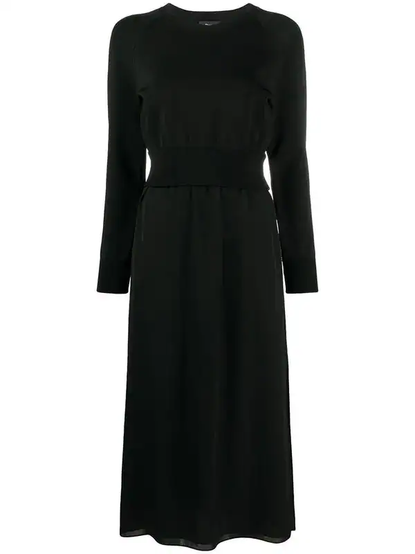 Theory Long-Sleeve Silk Midi Dress - Black | Editorialist