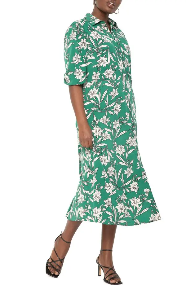 Eloquii Floral Puff Sleeve Shirtdress In Green - 40% Off | Editorialist