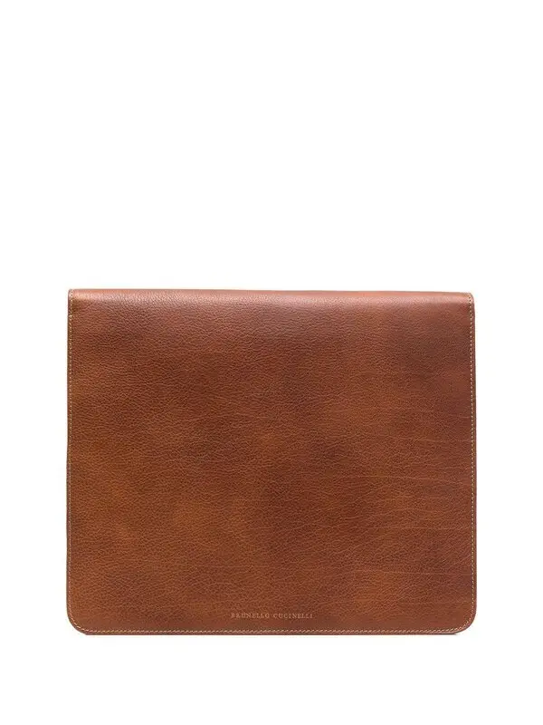 Brunello Cucinelli Zipped Leather Laptop Bag - Brown