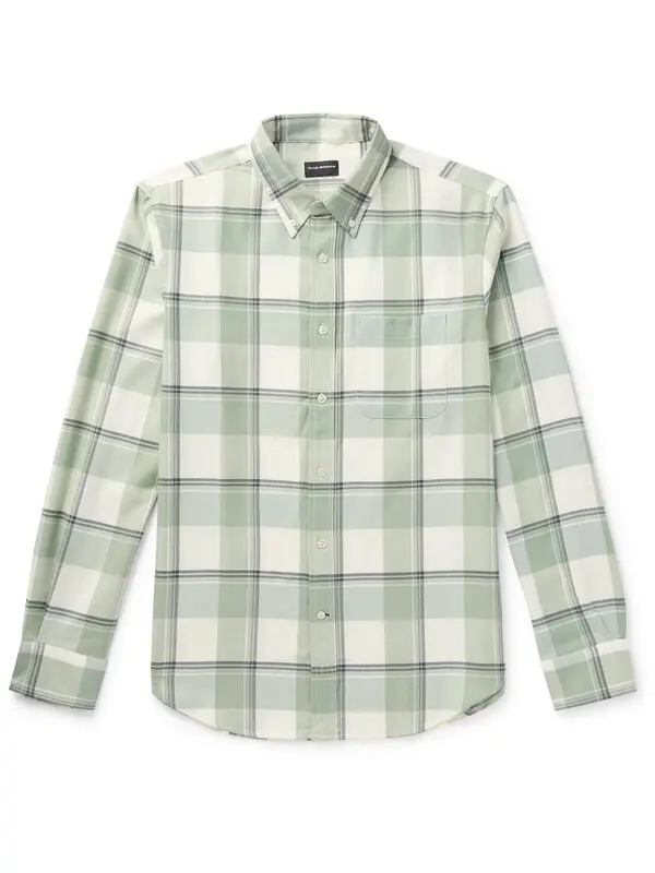 Club Monaco Button-Down Collar Checked Twill Shirt M In Green 70