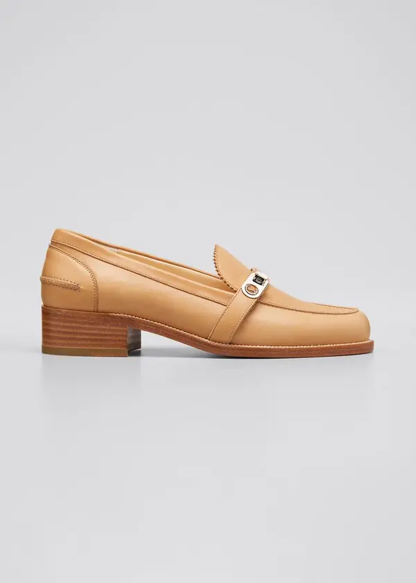 CHRISTIAN LOUBOUTIN Lock Me Moc Turn-lock Loafers - Beige | Editorialist