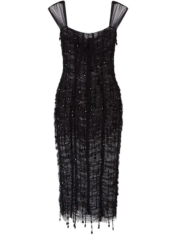 Dolce & Gabbana Square-neck Embellished Midi Dress