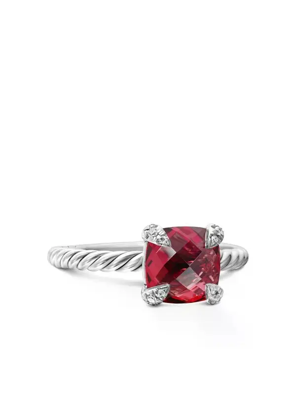 David Yurman Sterling Rhodolite Garnet And Diamond Ring - Silver
