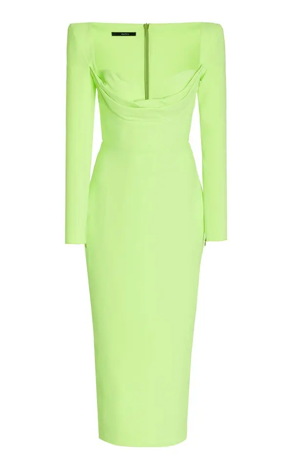 Alex Perry Corin Draped Stretch Crepe Midi Dress - Green | Editorialist