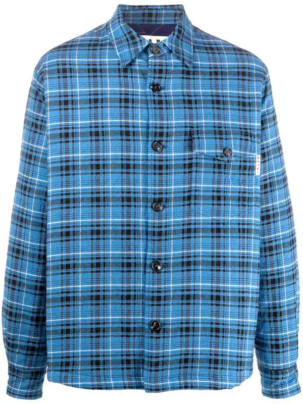 Marni Check-Print Shirt Jacket In Blue - 45% Off | Editorialist 