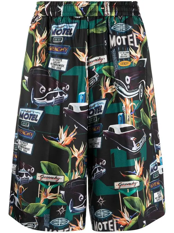 Givenchy Car Print Straight-leg Shorts
