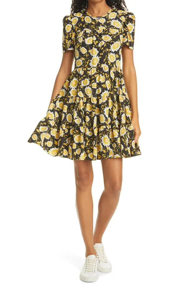 Likely River Floral Short Sleeve A-Line Dress In Black/ Oil Yellow Multi -  40% Off | Editorialist