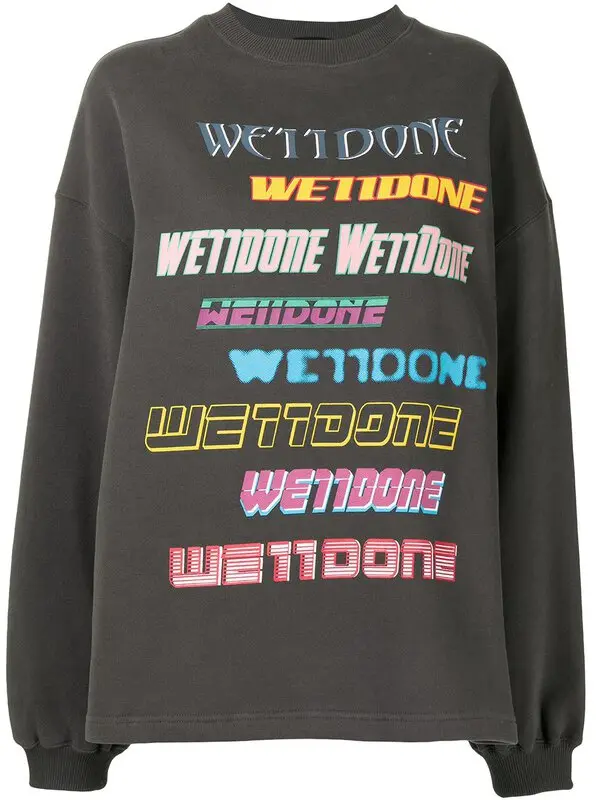 We11Done Oversized Logo Print Sweatshirt - Grey