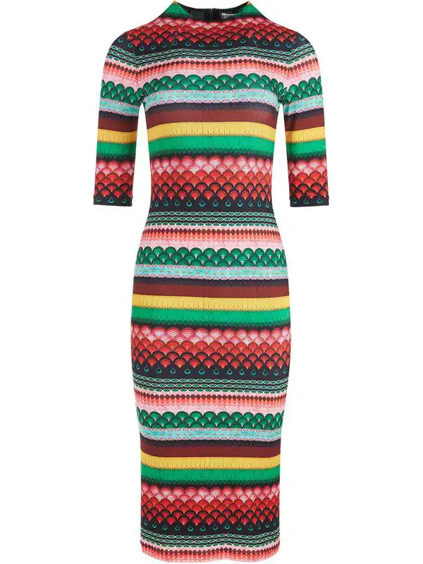 delora fitted mock neck midi dress ALICE + OLIVIA Delora Fitted Leopard Mock-Neck Dress