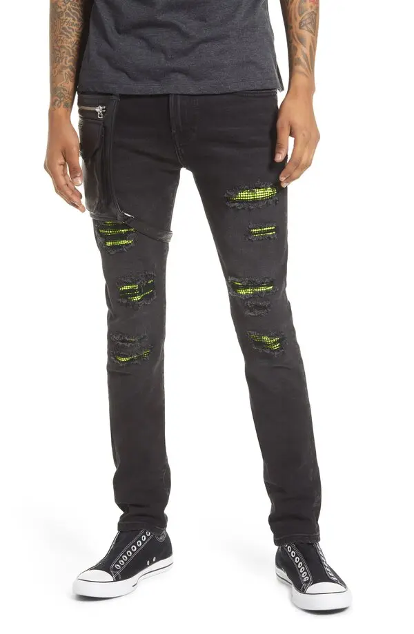 Cult Of Individuality Big Tall Punk Moto Stretch Skinny Jeans In
