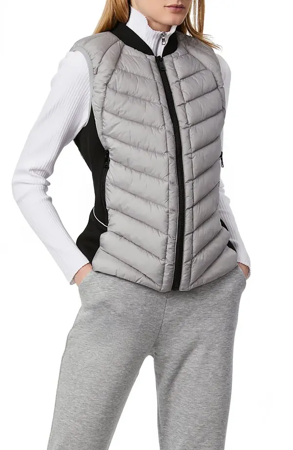 Bernardo Neoprene Trim Channel Quilted Vest - Grey | Editorialist