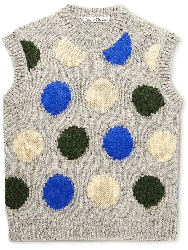 Acne Studios Slim-Fit Polka-Dot Intarsia Wool Sweater Vest - Gray